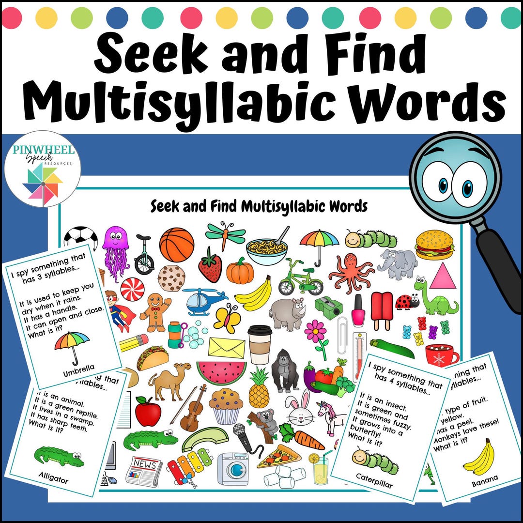 Multisyllabic Words Seek and Find Games for Speech Therapy Games ...
