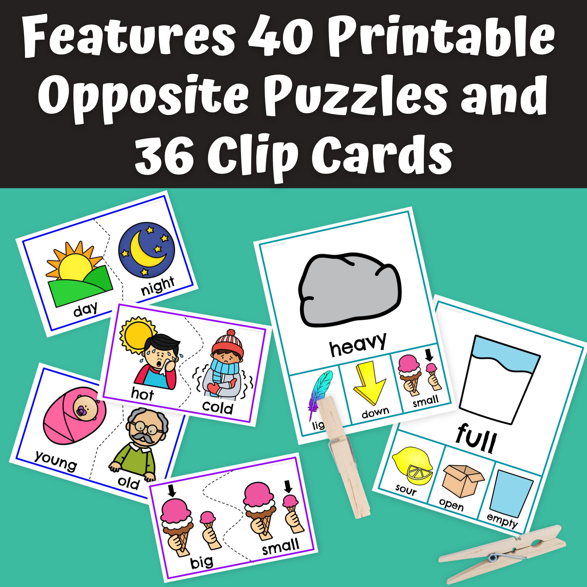 Opposites Printable Speech Therapy Language Activities Clip Cards ...