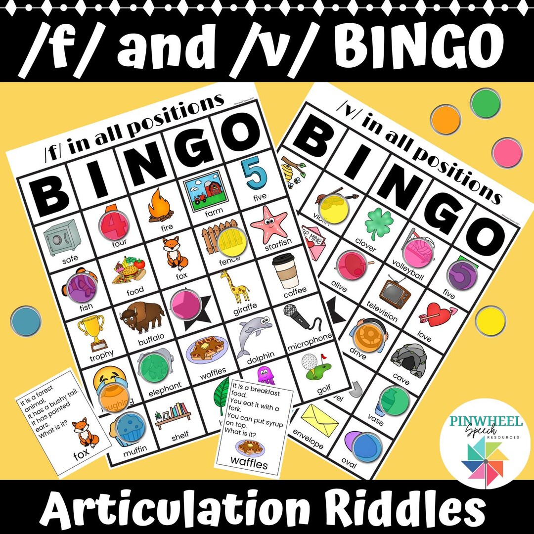 F and V Articulation BINGO Riddles Printable Games Speech Therapy ...