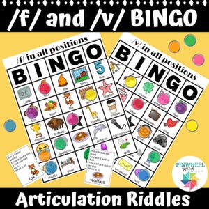F and V Articulation BINGO Riddles Printable Games Speech Therapy ...