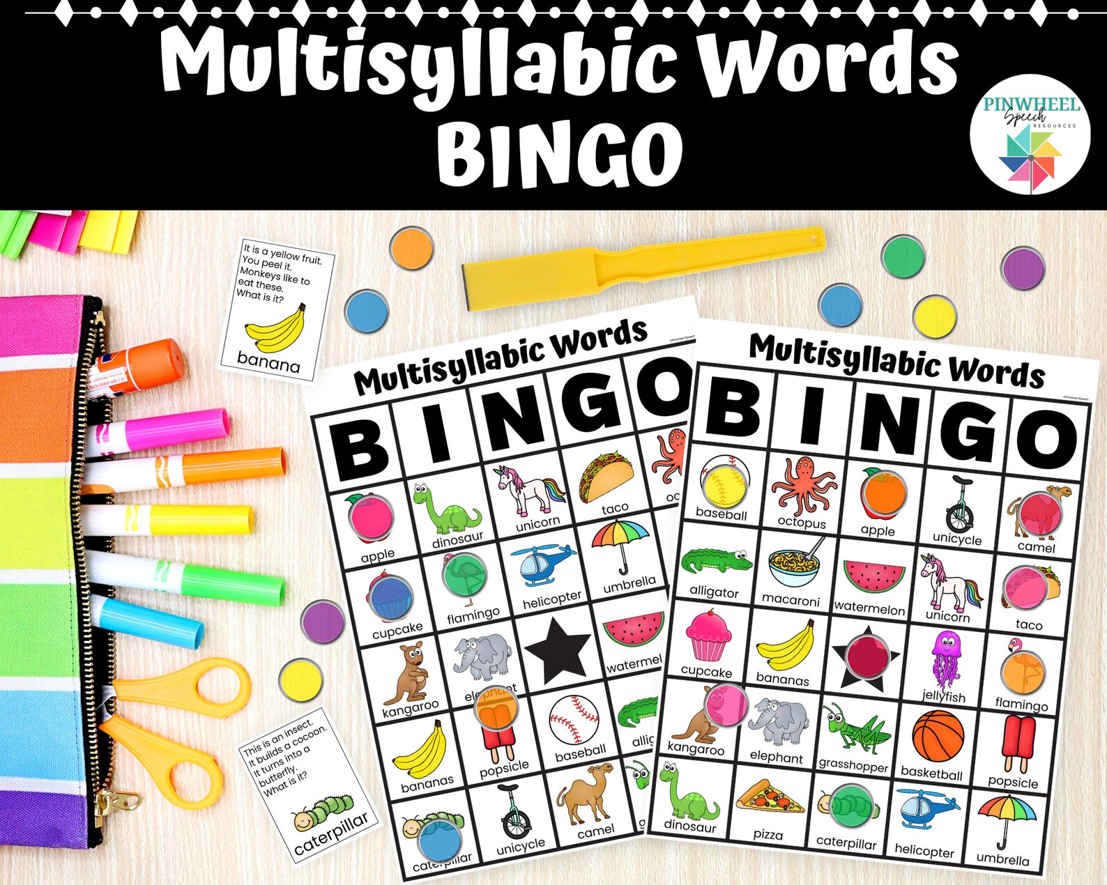 Multisyllabic Words Bingo Game With Riddles Printable Speech Therapy ...