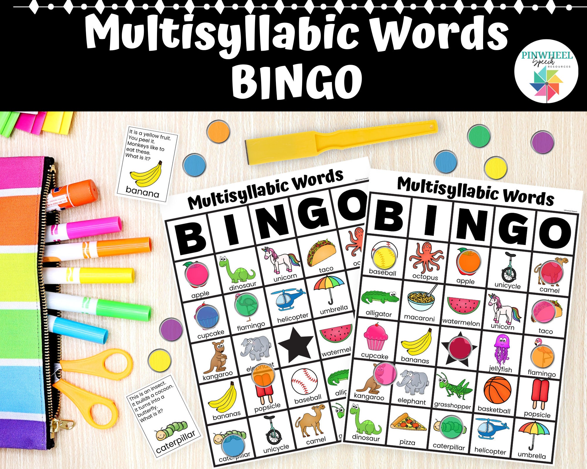 Multisyllabic Words Bingo Game With Riddles Printable Speech Therapy ...