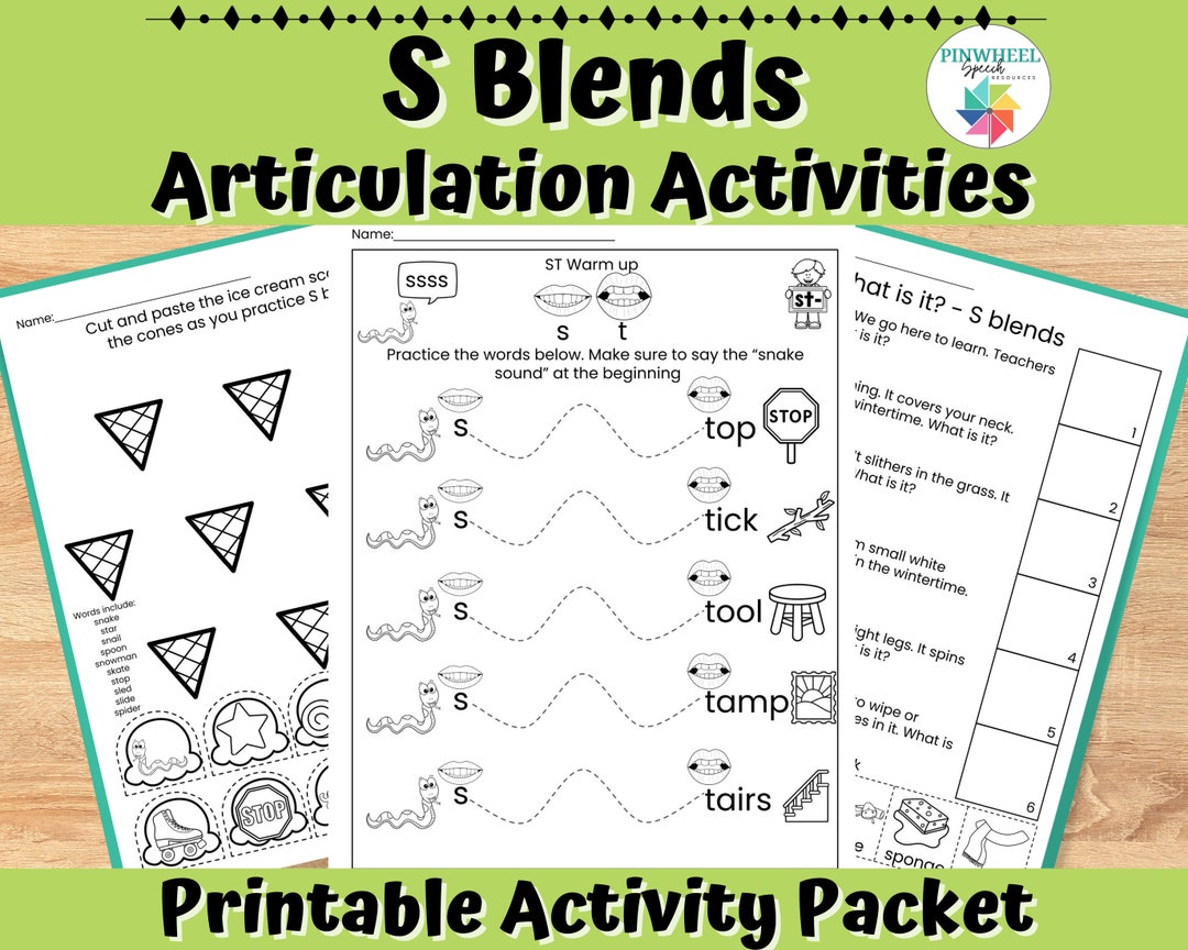S Blends Articulation Worksheets Printable Speech Therapy Homework ...