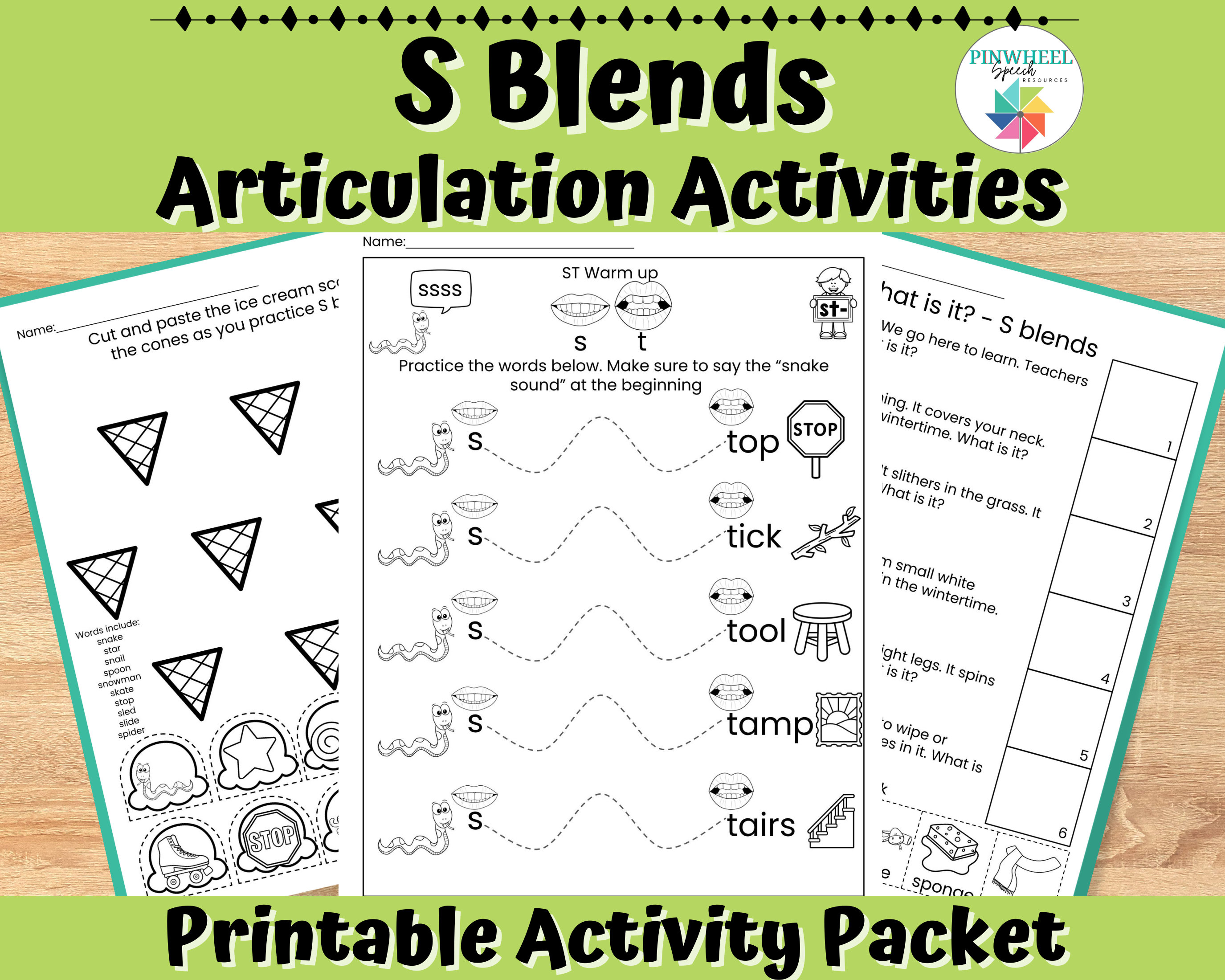 S Blends Articulation Worksheets Printable Speech Therapy Homework ...