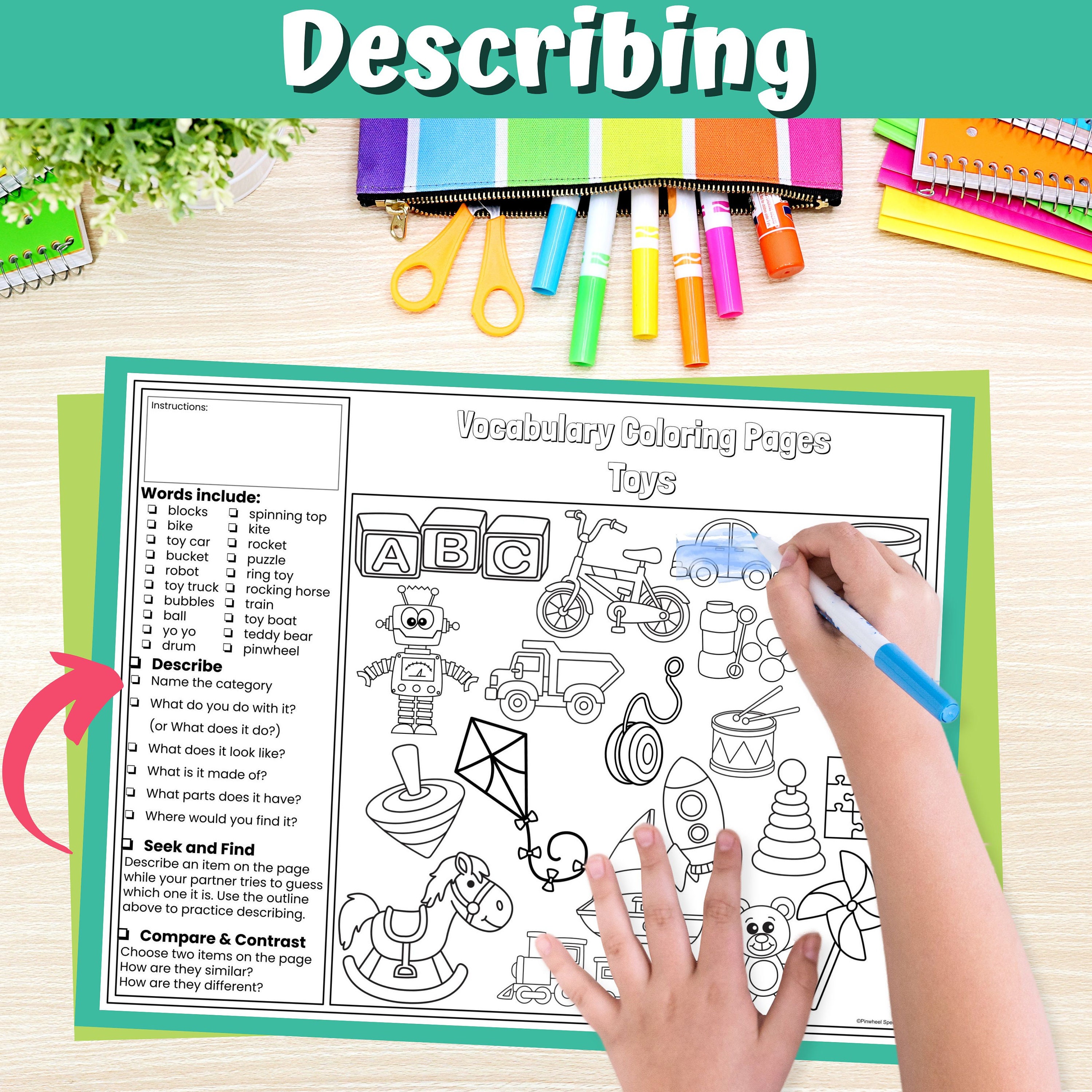 Vocabulary Coloring Pages Printable Speech Therapy Language Activity - Etsy