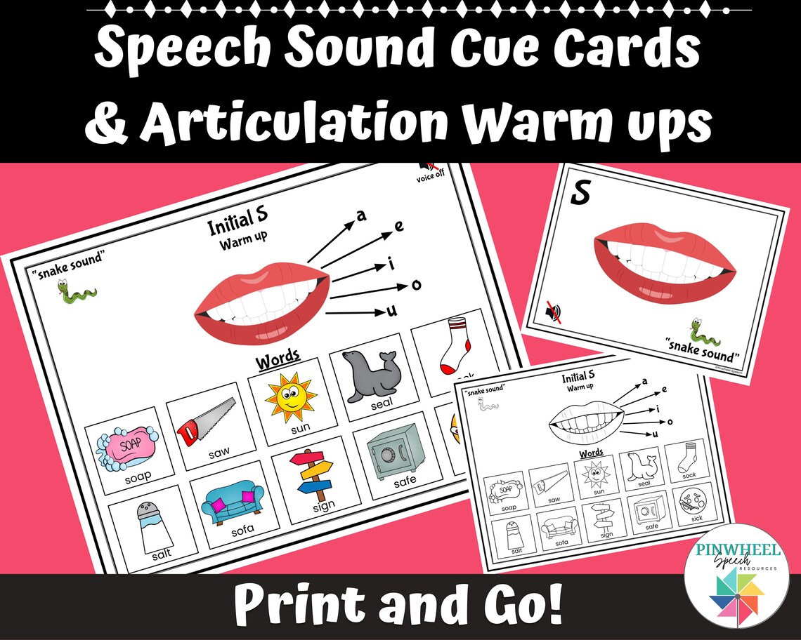 Speech Sound Visual Cue Cards and Articulation Warm Ups Speech Therapy ...