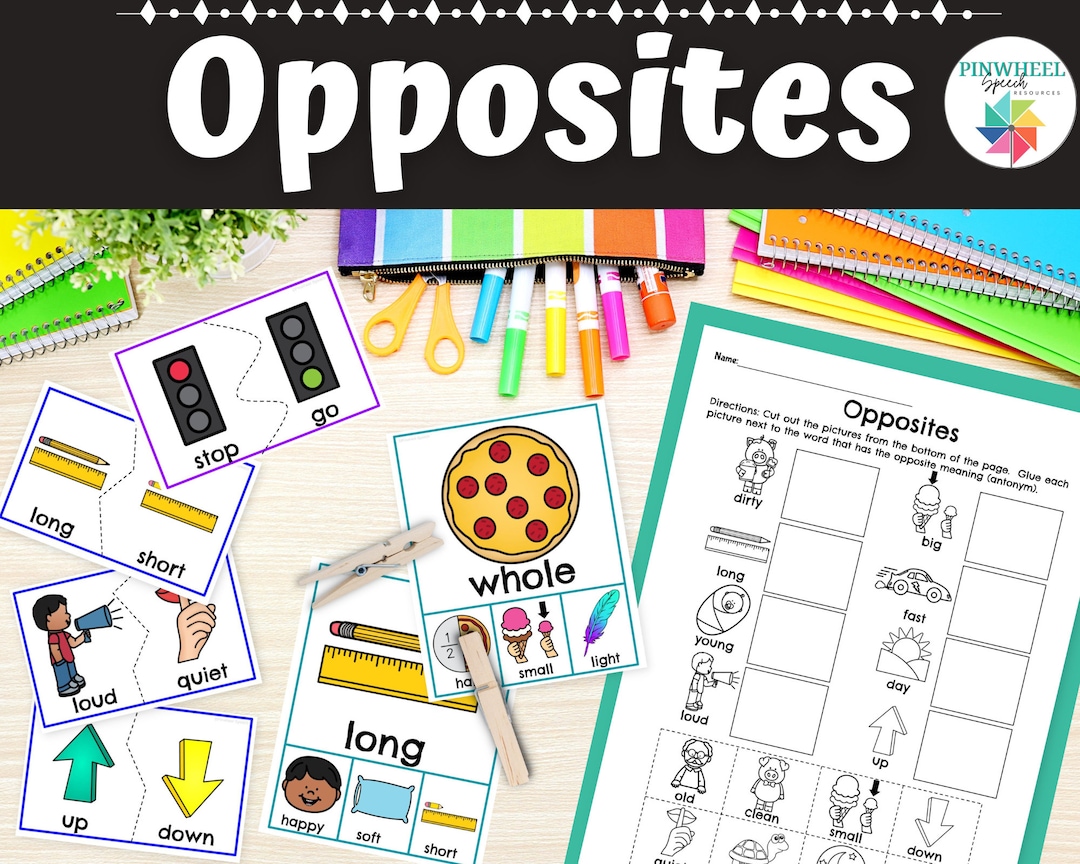 Opposites Printable Speech Therapy Language Activities Clip Cards ...