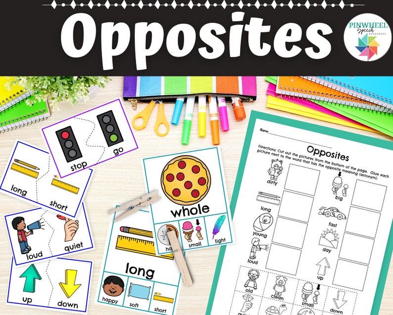 Opposites Printable Speech Therapy Language Activities Clip Cards ...