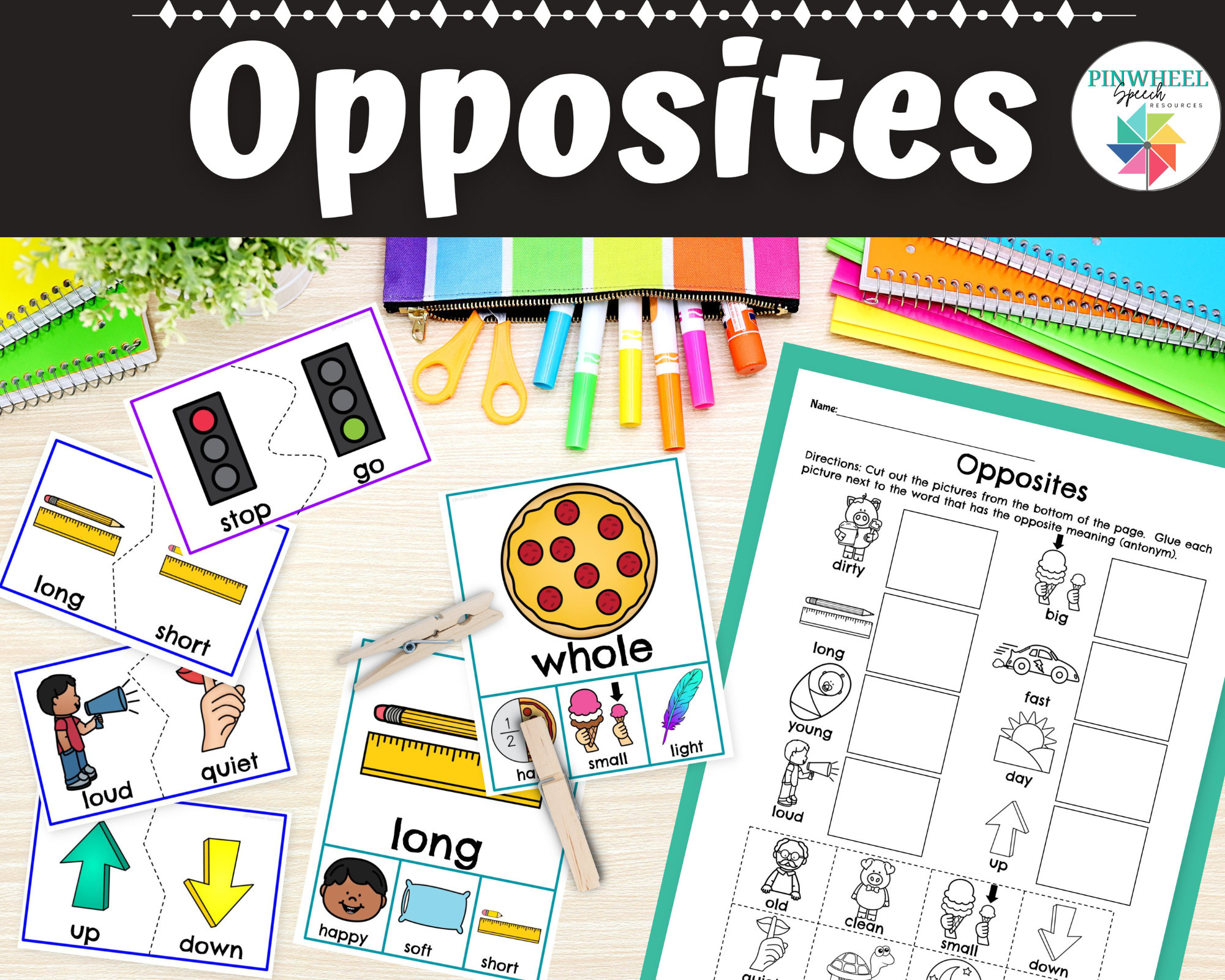 Opposites Printable Speech Therapy Language Activities Clip Cards ...
