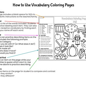 Vocabulary Coloring Pages Printable Speech Therapy Language Activity - Etsy
