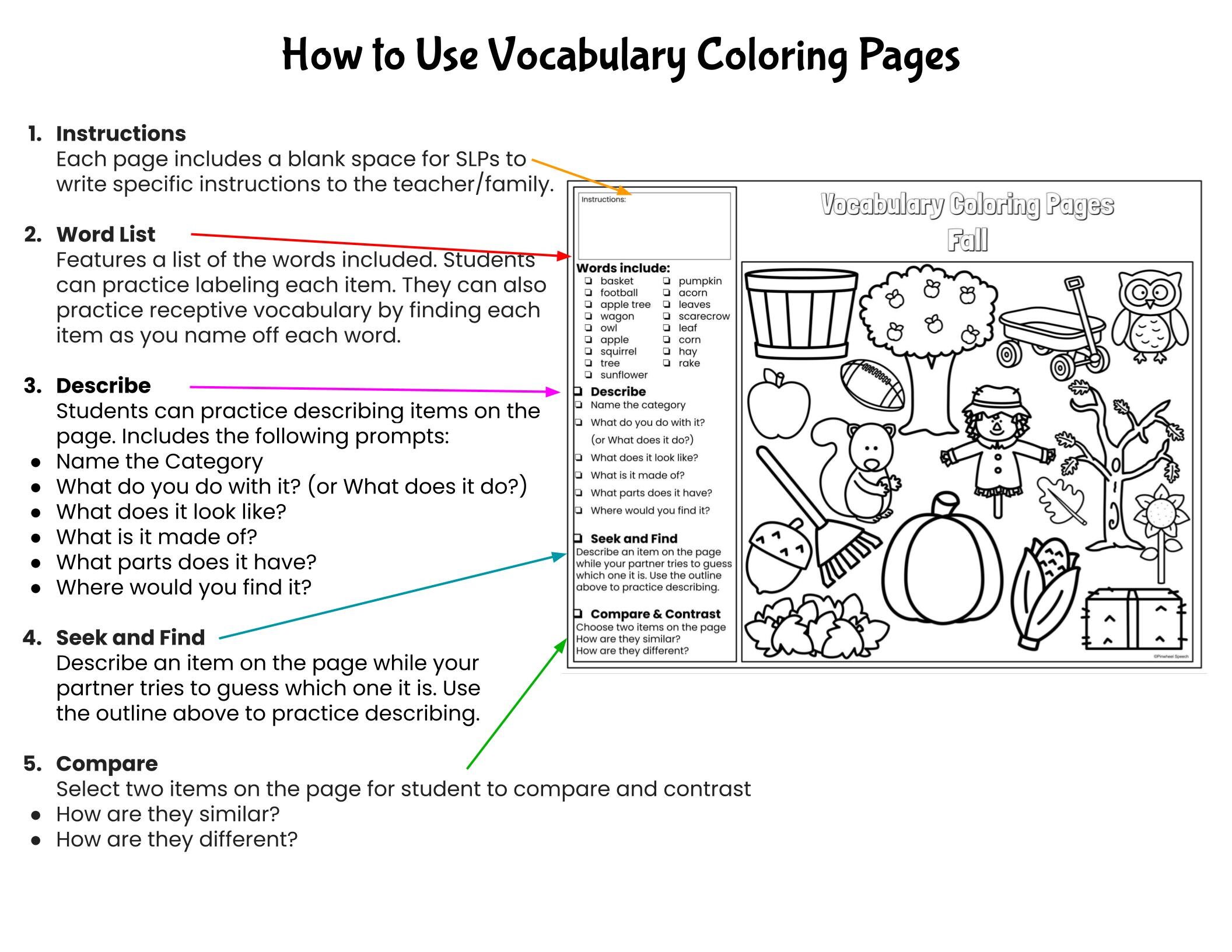 Vocabulary Coloring Pages Printable Speech Therapy Language Activity - Etsy