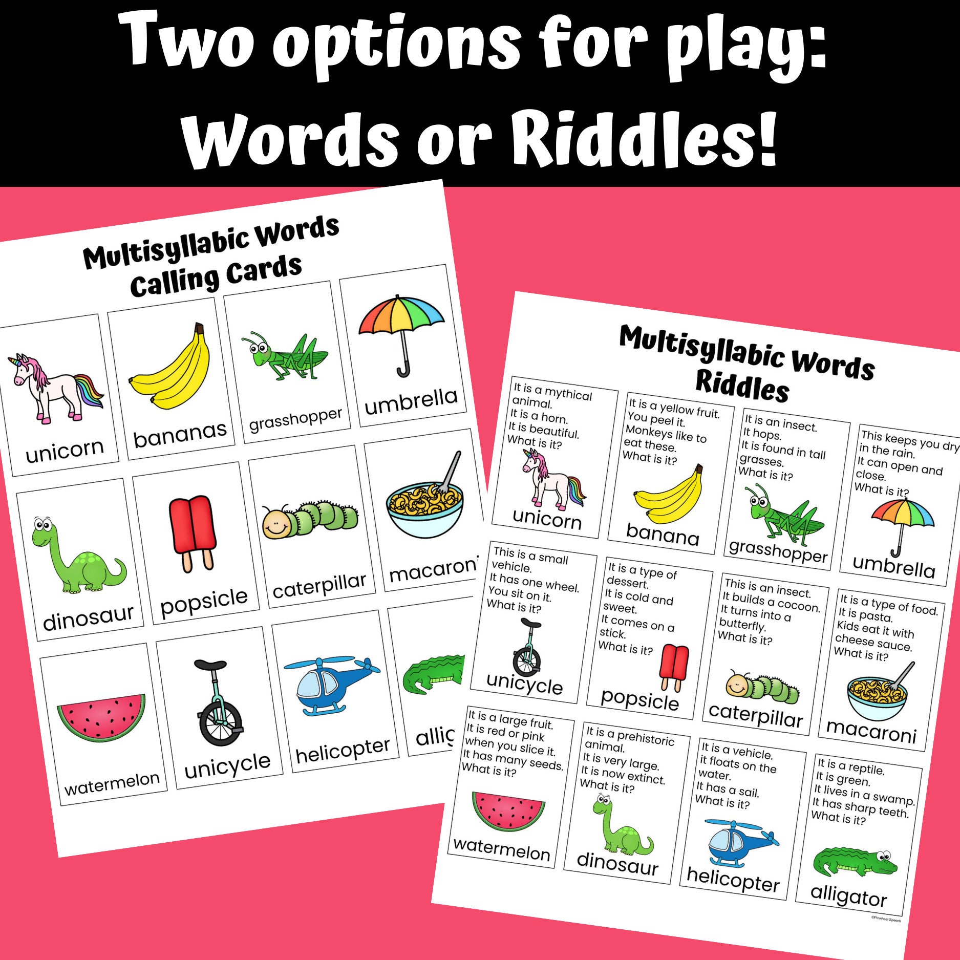 Multisyllabic Words Bingo Game With Riddles Printable Speech Therapy ...