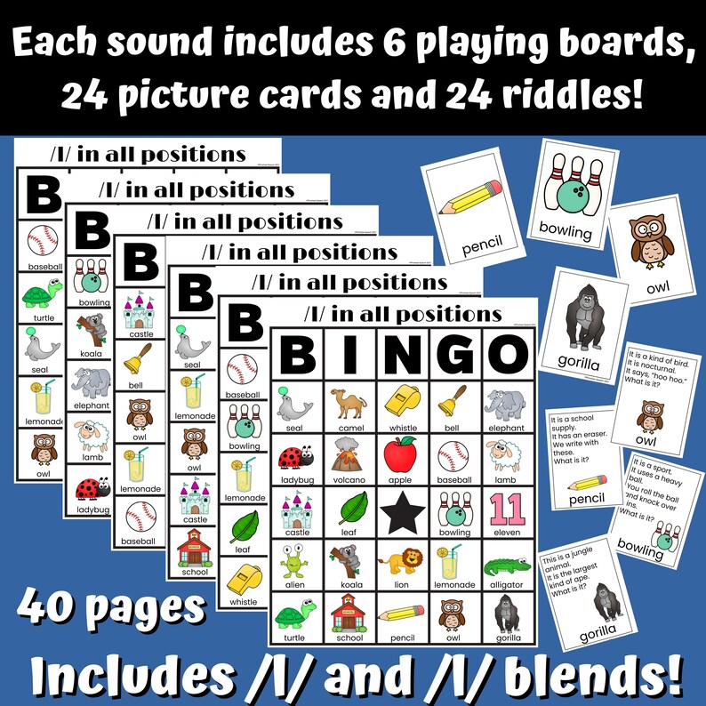 L and L Blends Articulation BINGO Riddles Printable Speech Therapy ...