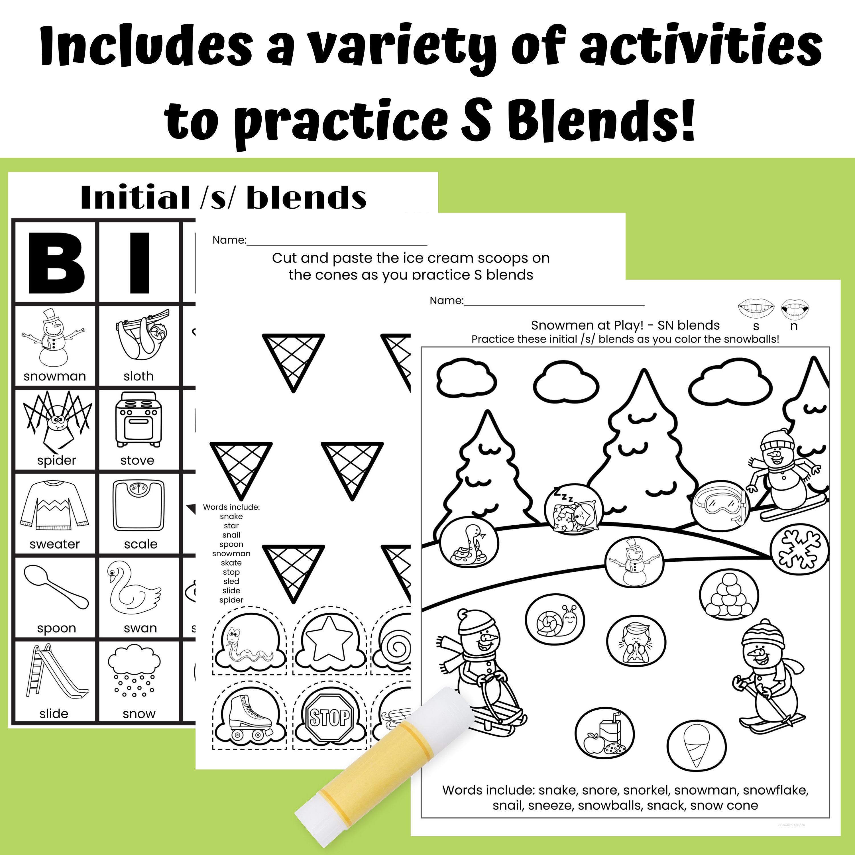 S Blends Articulation Worksheets Printable Speech Therapy Homework ...