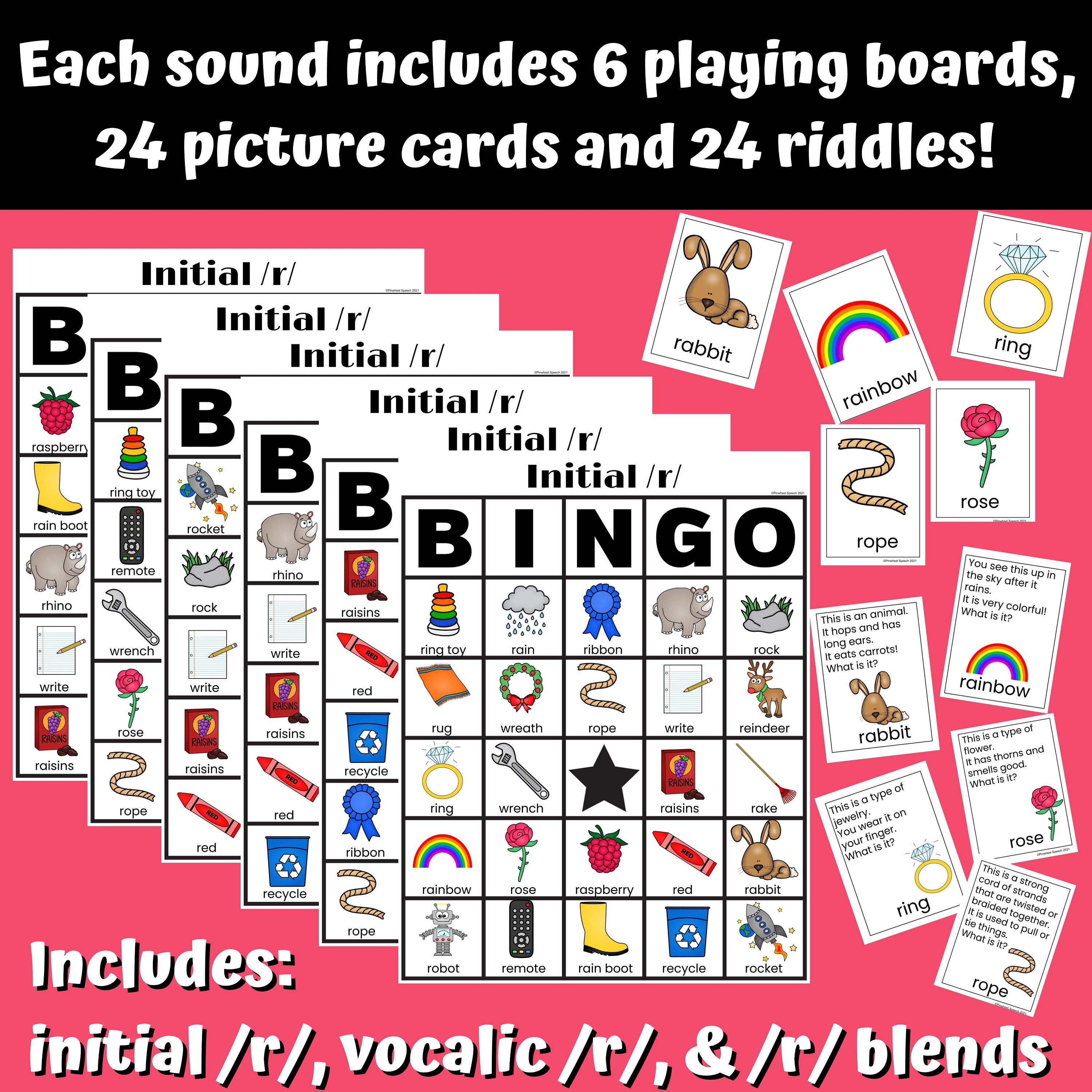 R and R Blends Articulation BINGO Riddles Printable Speech Therapy ...