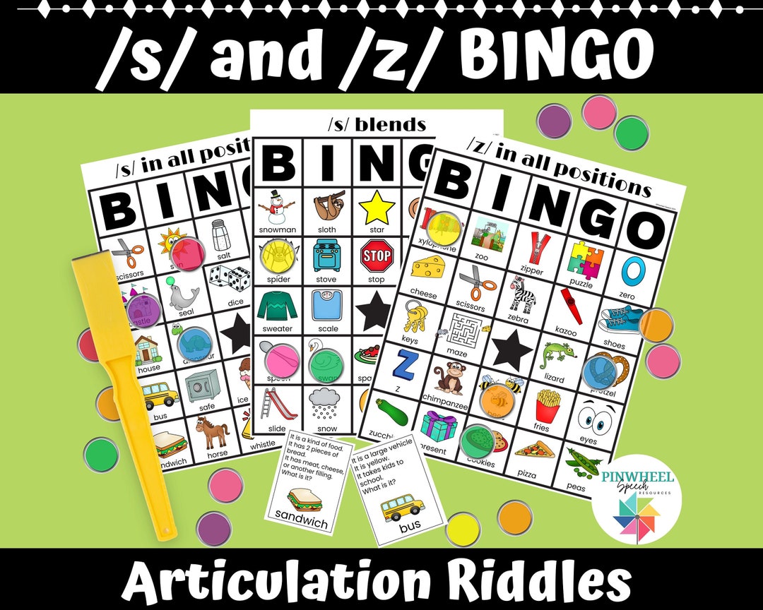 S, Z, and S Blends Articulation BINGO Riddles Printable Speech Therapy ...