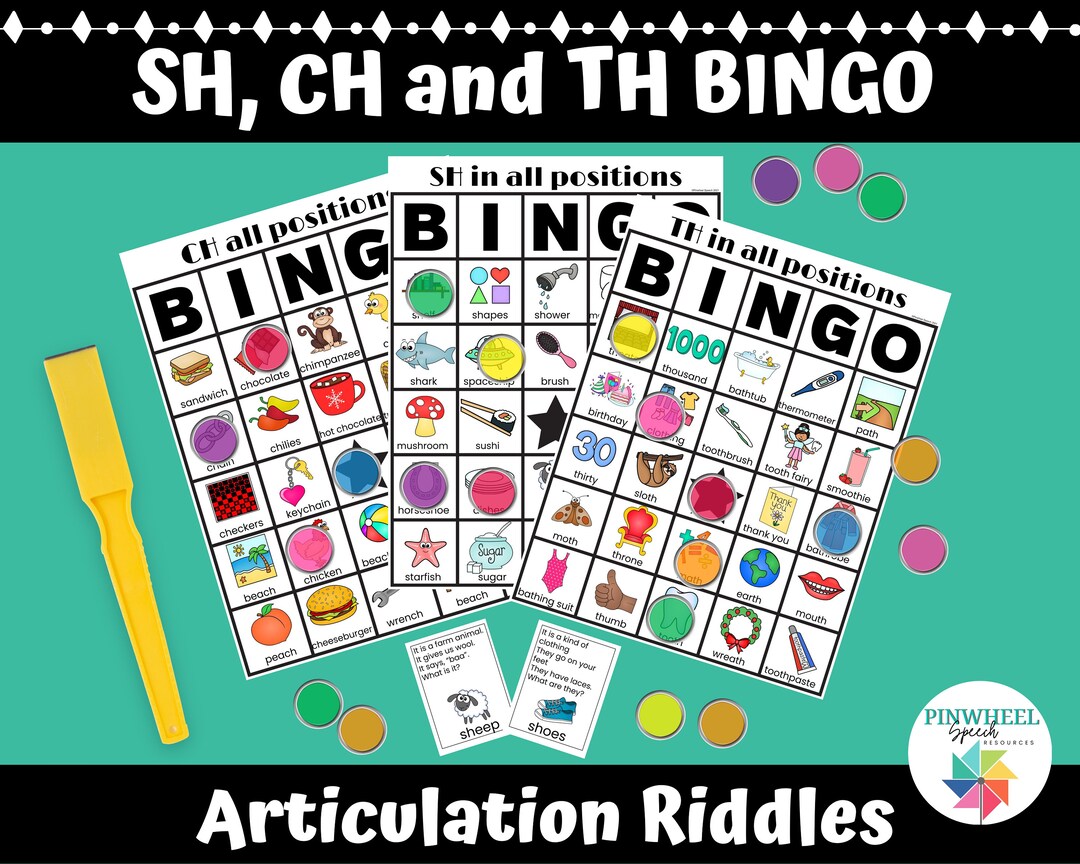 SH, CH, & TH Articulation Bingo Games With Riddles Printable Speech ...