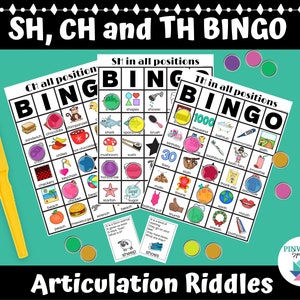 SH, CH, & TH Articulation Bingo Games With Riddles Printable Speech ...