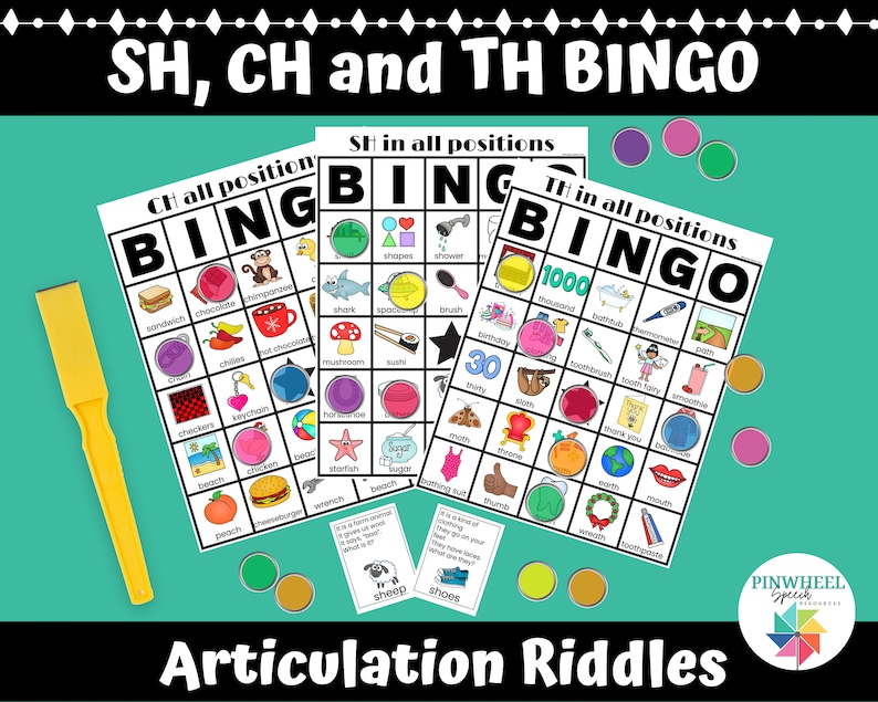 SH, CH, & TH Articulation Bingo Games With Riddles Printable Speech ...