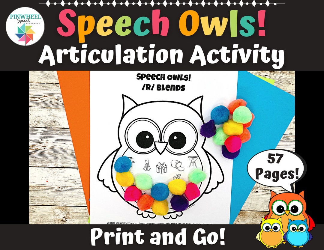 Speech Owls Printable Articulation Activity Speech Therapy Craftivity ...