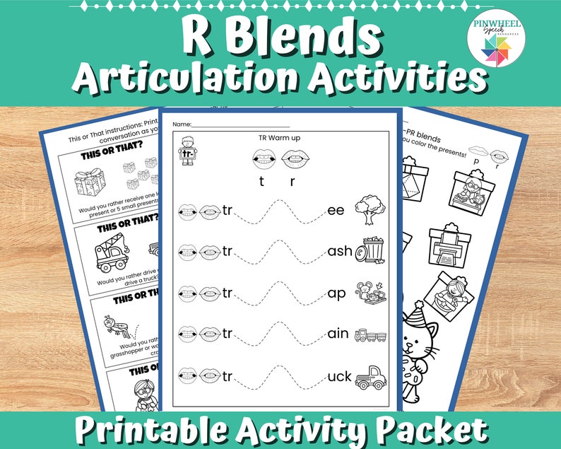 R Blends Articulation Worksheets Printable Speech Therapy Homework ...