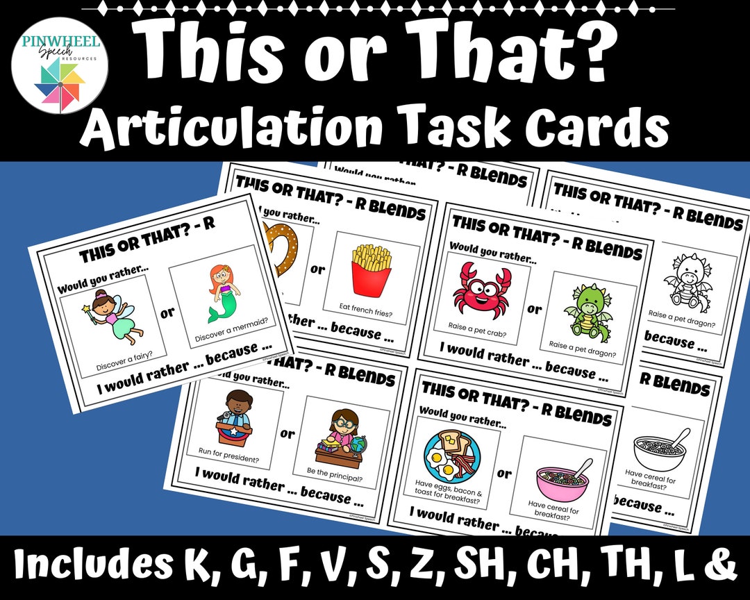 This or That? Task Cards Printable Articulation Speech Carryover Speech ...