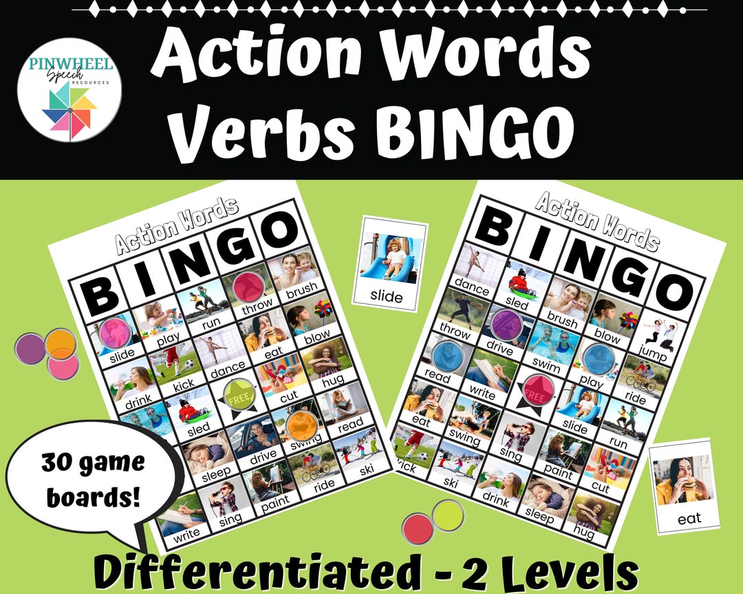 Action Words Verbs BINGO Speech Therapy Printable Group Language ...