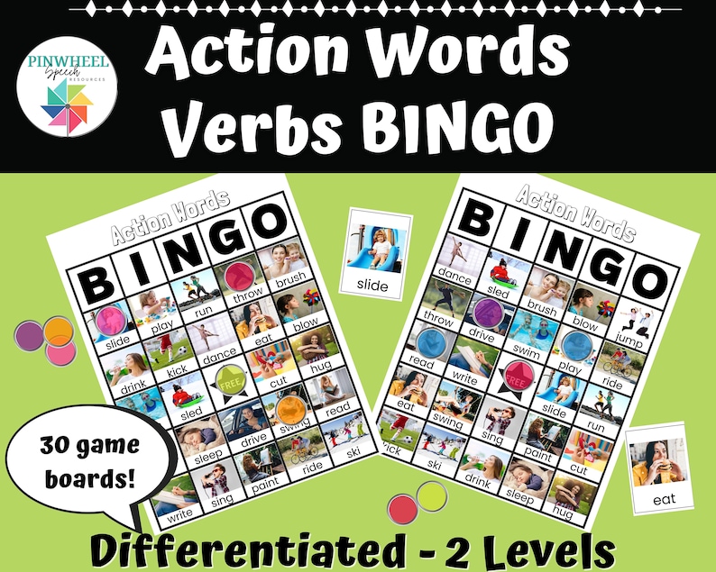 Action Words Verbs BINGO Speech Therapy Printable Group Language ...