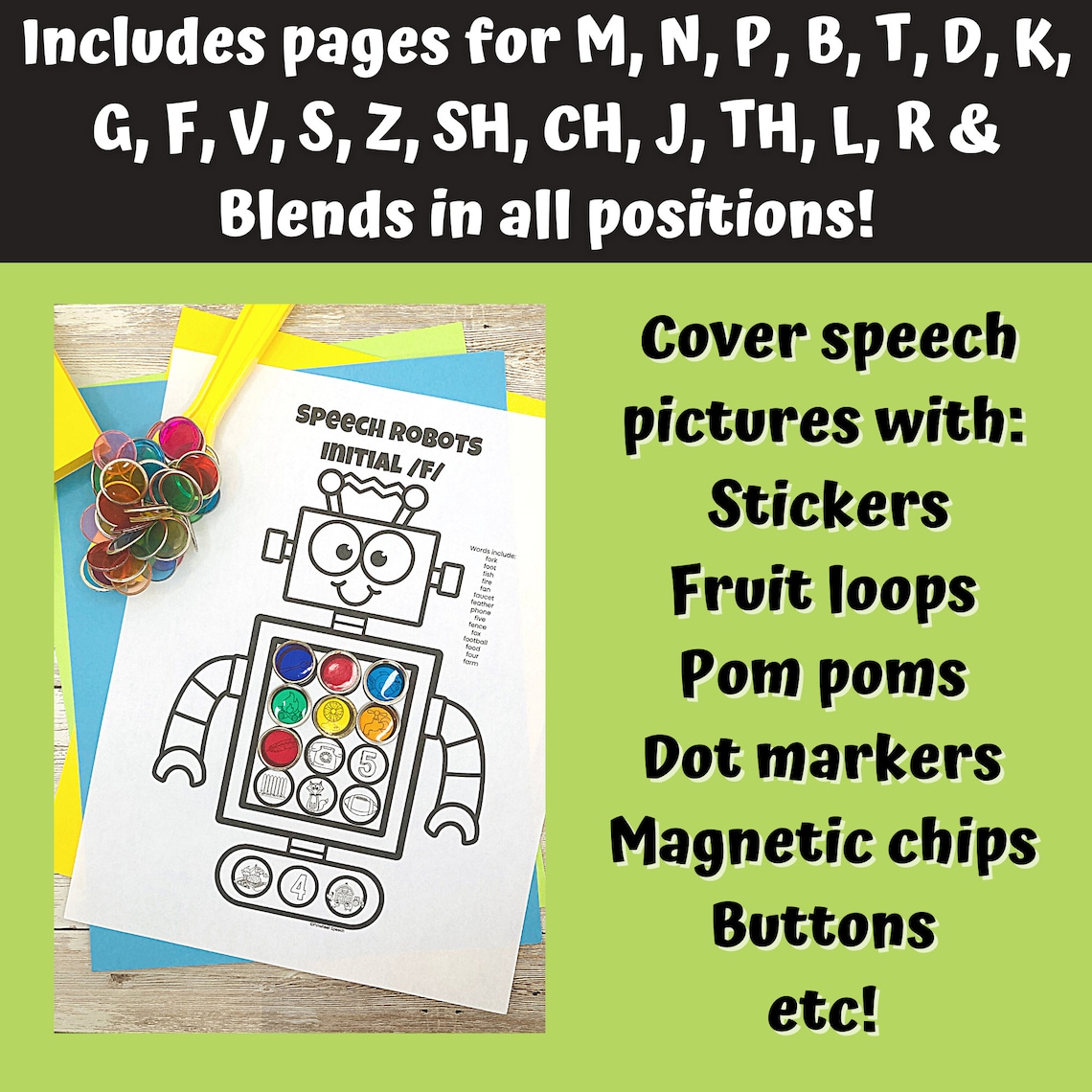 Speech Robots Printable Articulation Activity for Speech Therapy No ...