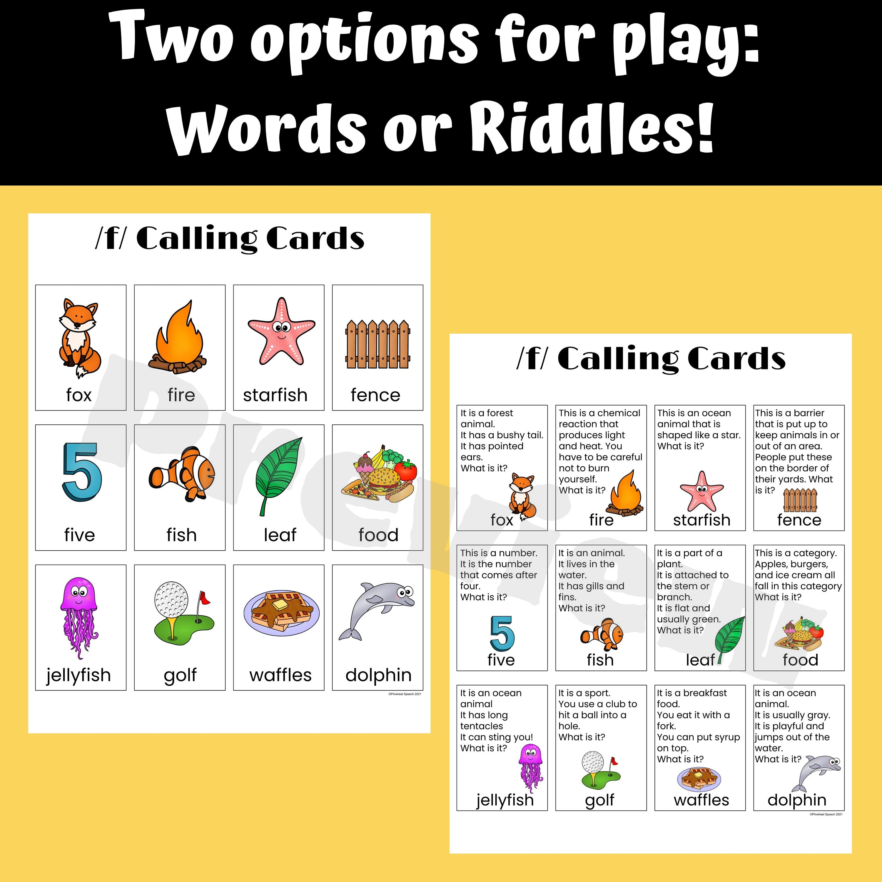 F and V Articulation BINGO Riddles Printable Games Speech Therapy ...