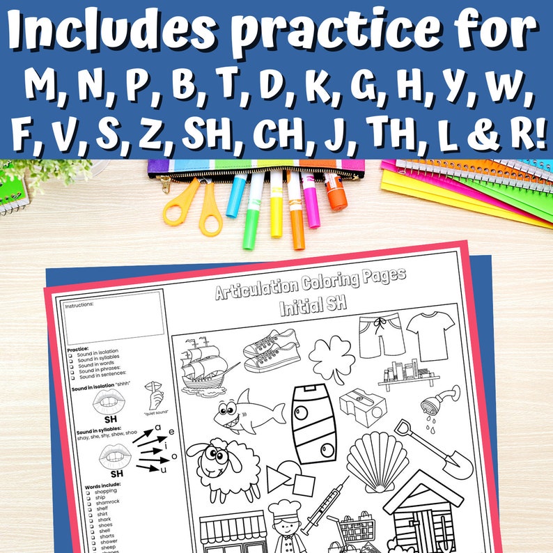 Articulation Coloring Pages With Speech Sound Visual Cues Printable ...