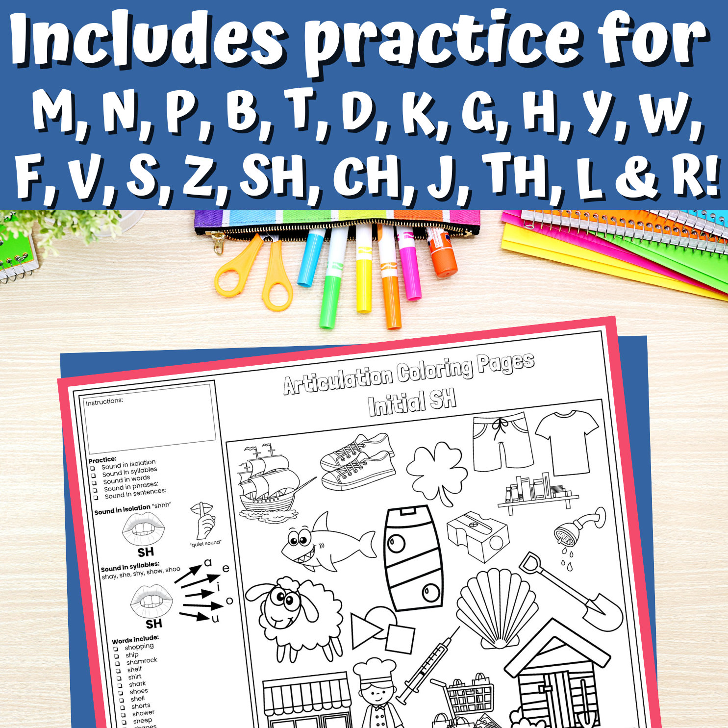 Articulation Coloring Pages With Speech Sound Visual Cues Printable ...