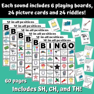 SH, CH, & TH Articulation Bingo Games With Riddles Printable Speech ...