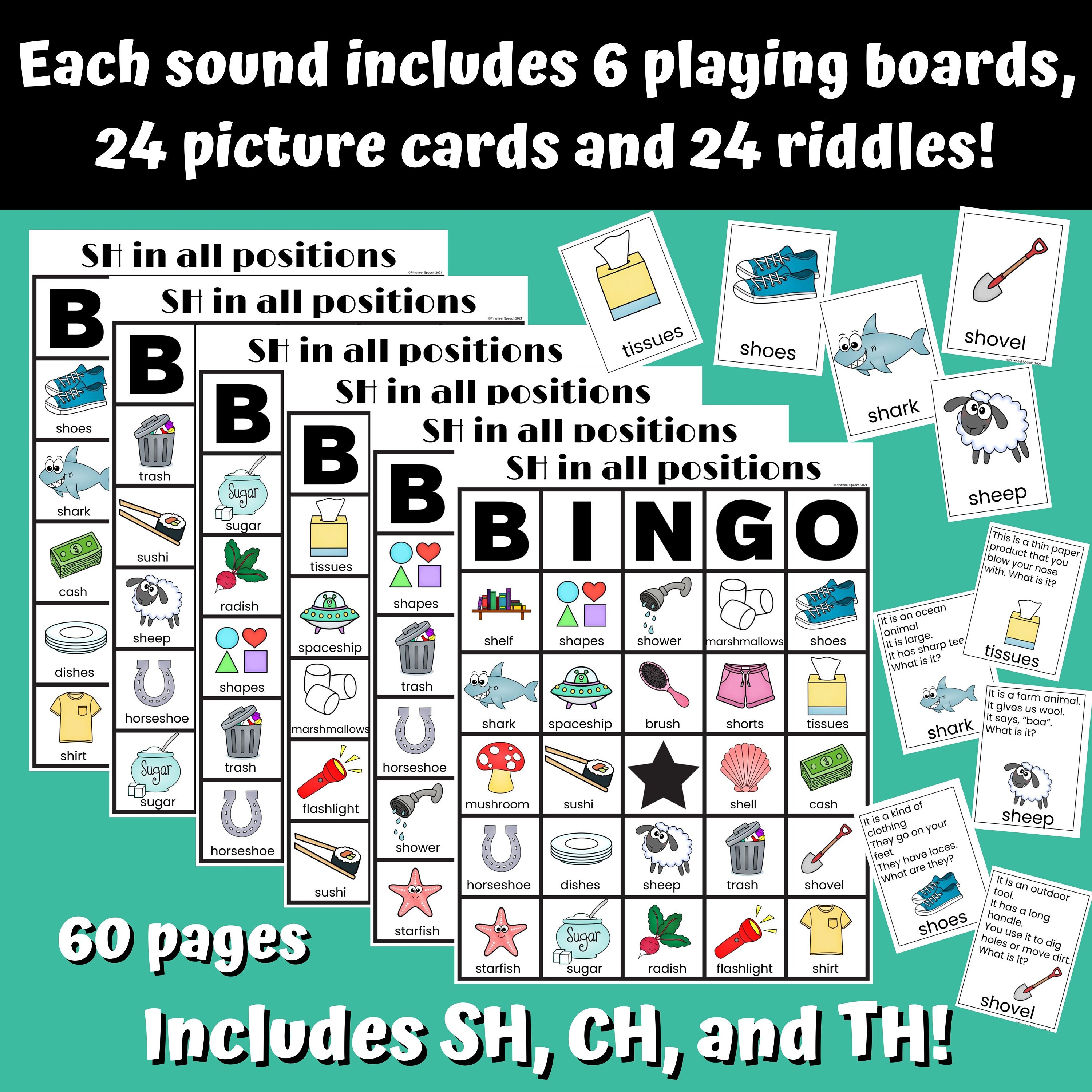 SH, CH, & TH Articulation Bingo Games With Riddles Printable Speech ...