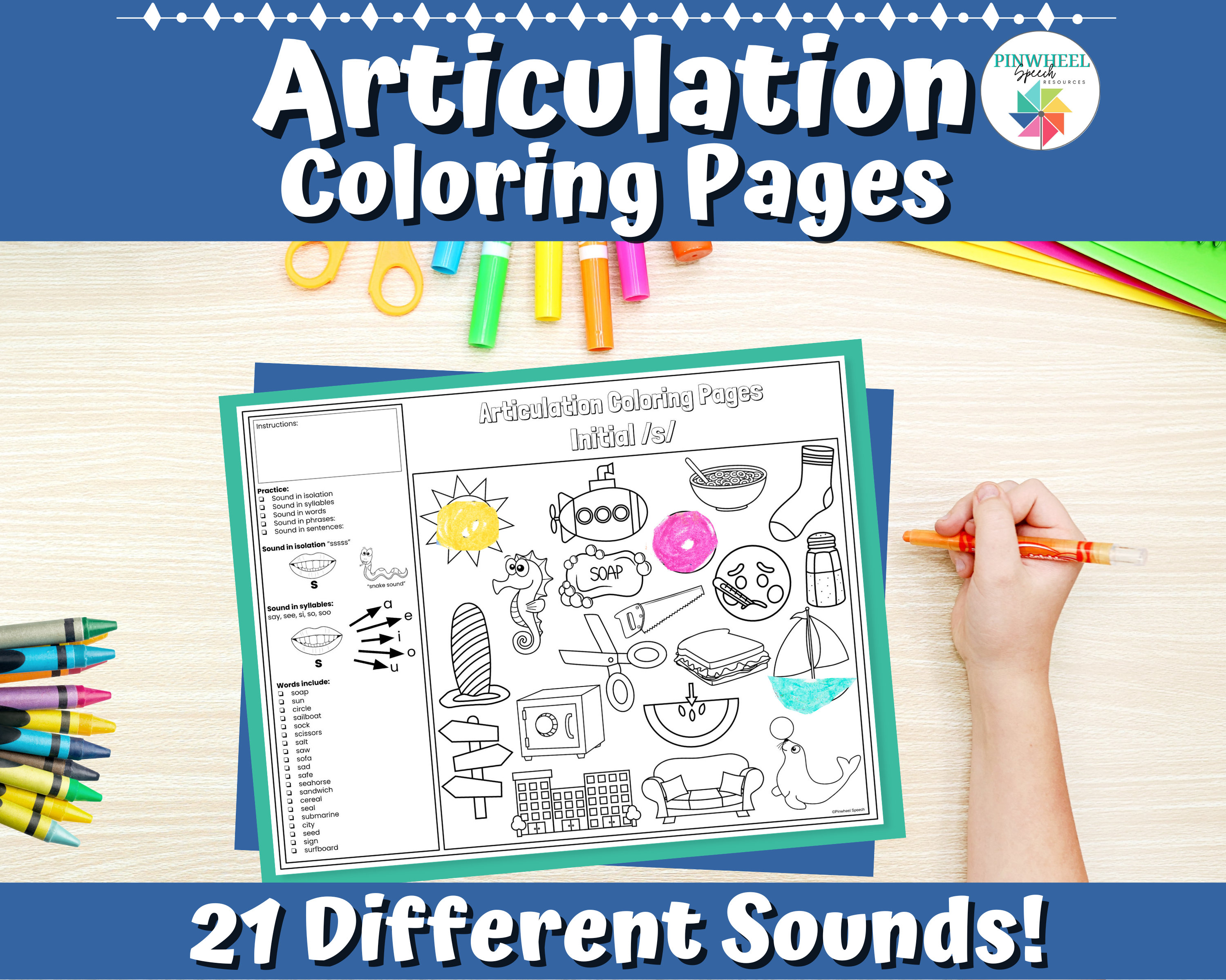 Articulation Coloring Pages With Speech Sound Visual Cues Printable ...