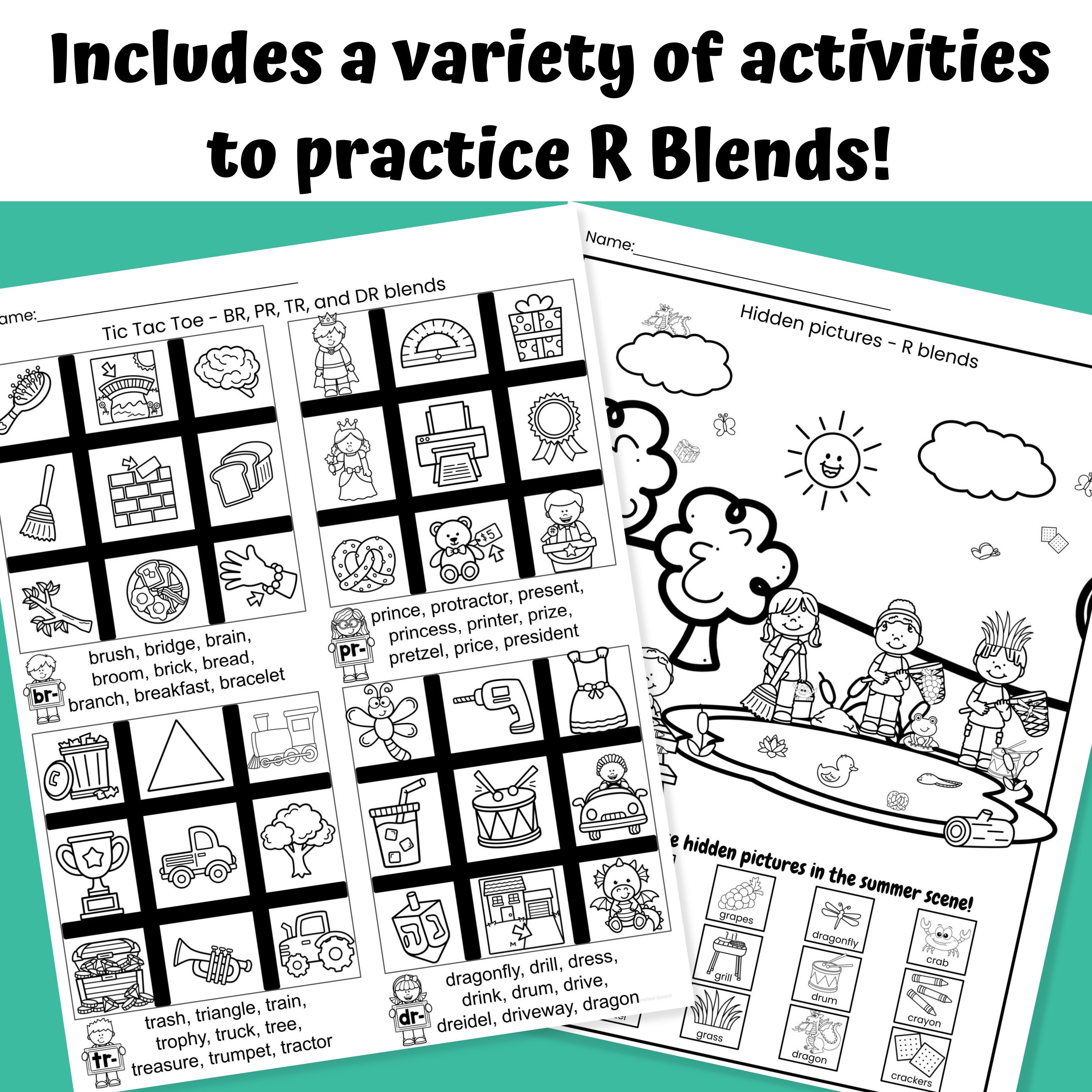 R Blends Articulation Worksheets Printable Speech Therapy Homework ...