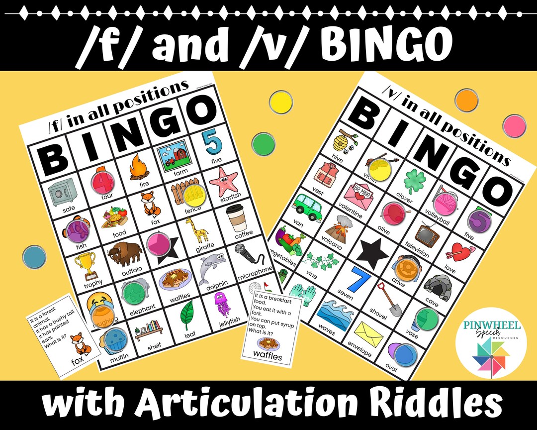 F and V Articulation BINGO Riddles Printable Games Speech Therapy ...