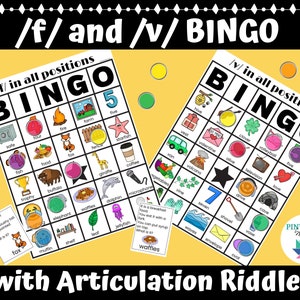 F and V Articulation BINGO Riddles Printable Games Speech Therapy ...
