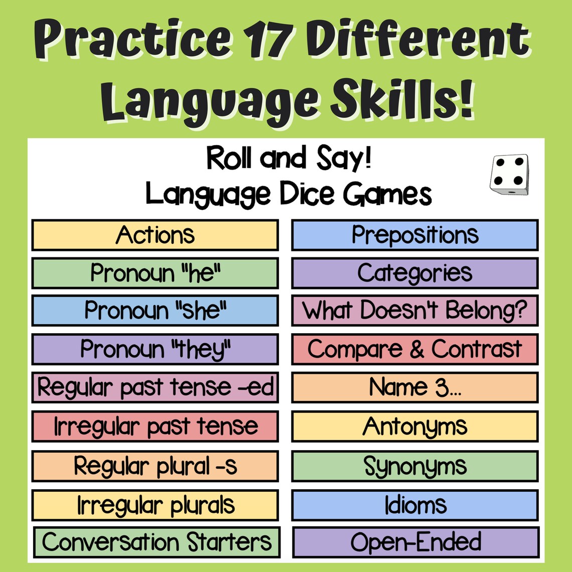 Roll and Say Dice Games Printable Speech Therapy Language Activity - Etsy