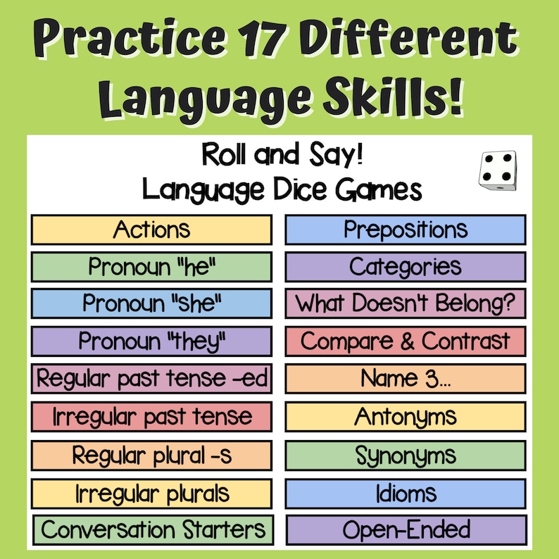 Roll and Say Dice Games Printable Speech Therapy Language Activity - Etsy