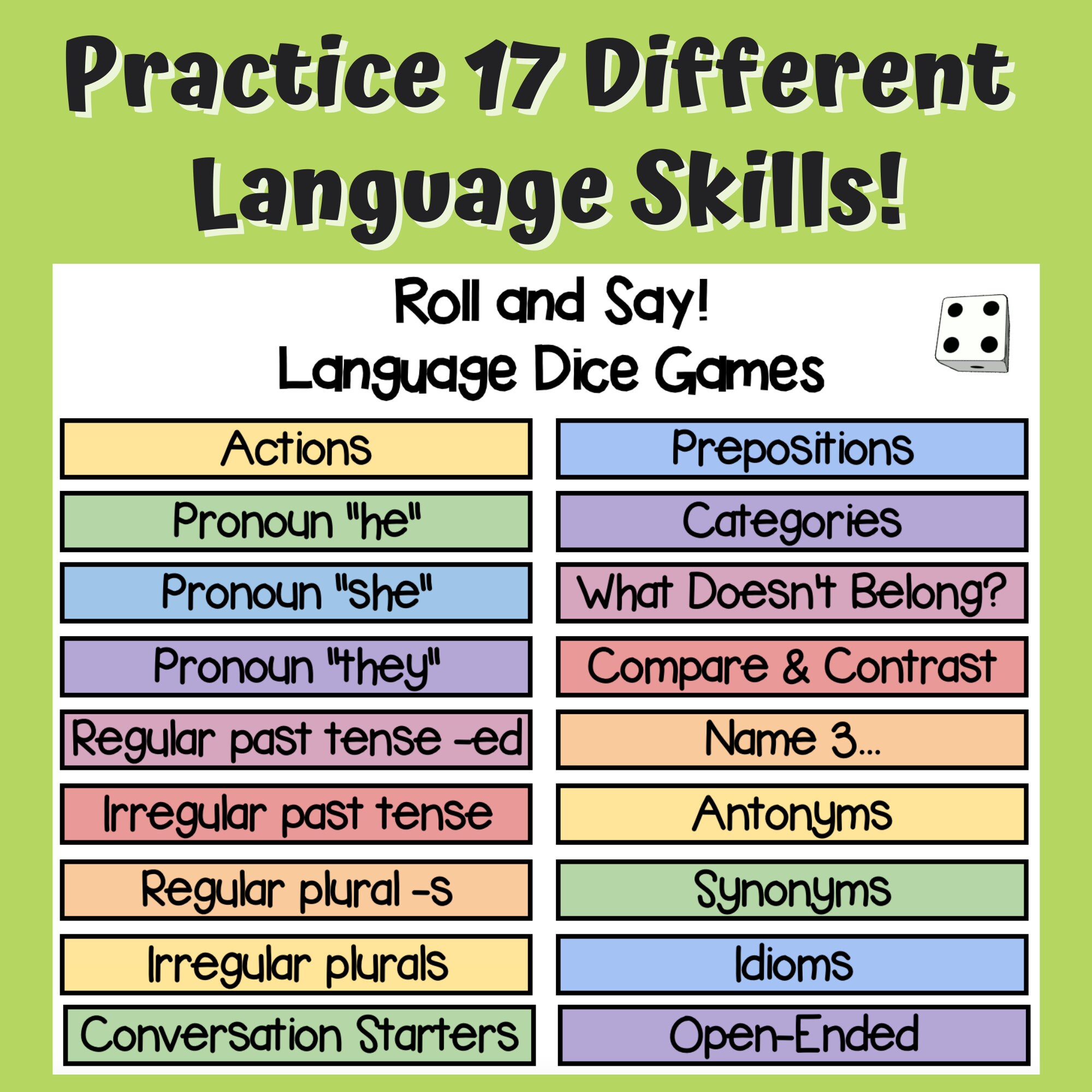 Roll and Say Dice Games Printable Speech Therapy Language Activity - Etsy