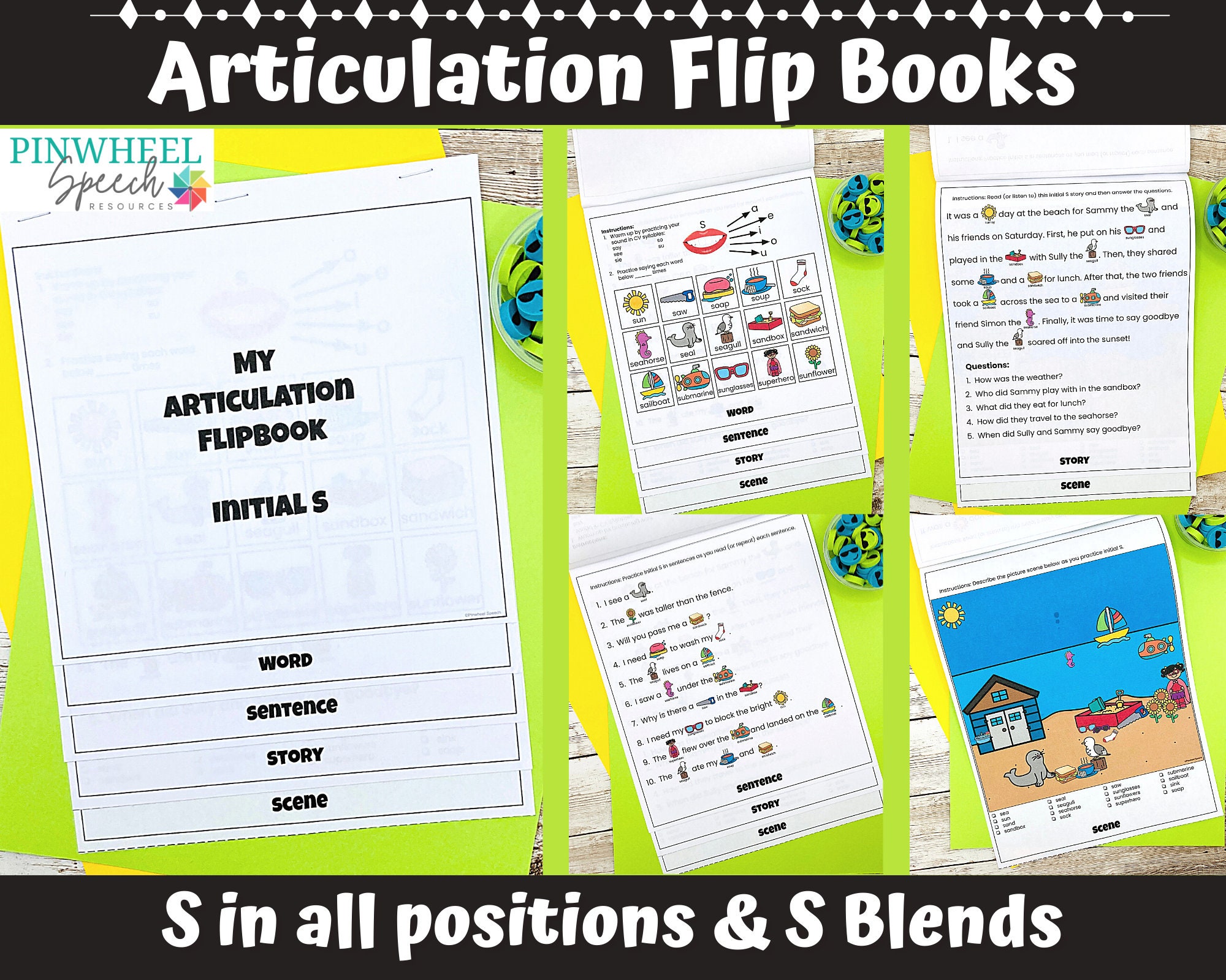 S and S Blends Articulation Flip Books Printable Speech Therapy ...