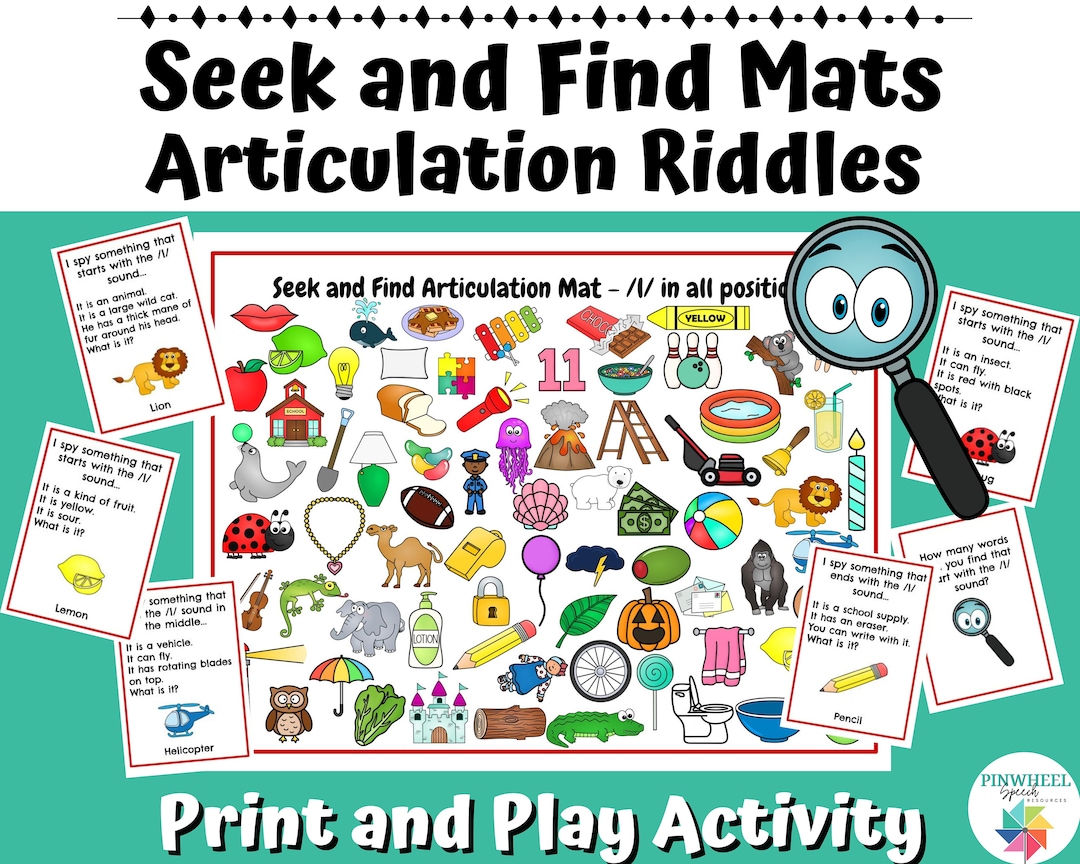 Seek and Find Articulation Mats Printable Guessing Game Speech Therapy ...