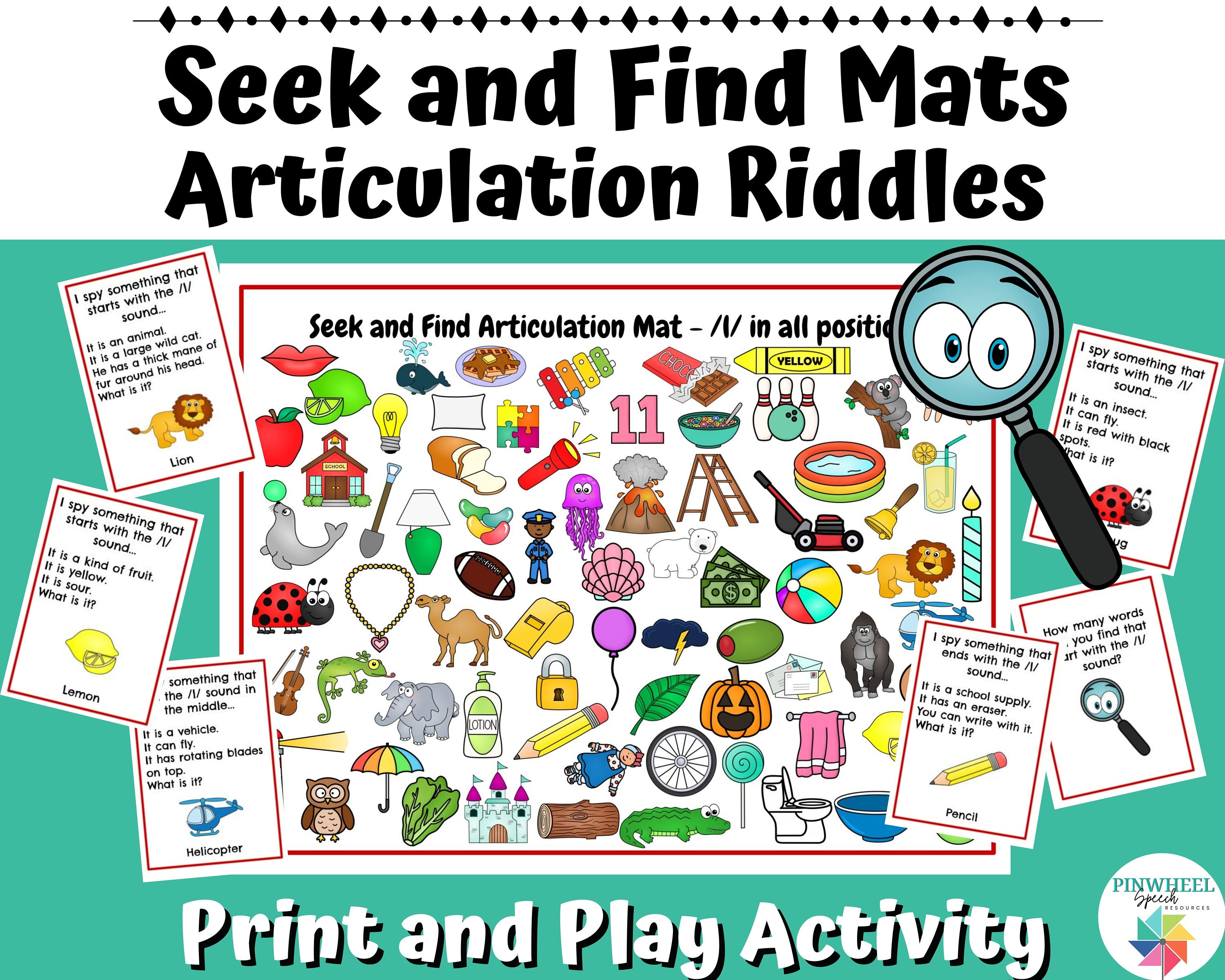 Seek and Find Articulation Mats Printable Guessing Game Speech Therapy ...