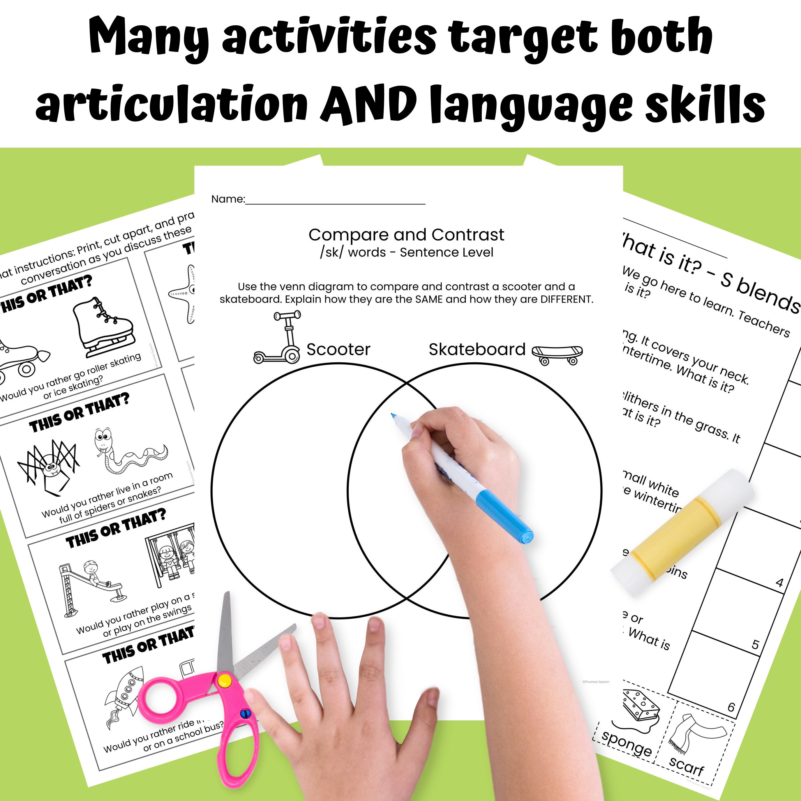 S Blends Articulation Worksheets Printable Speech Therapy Homework ...