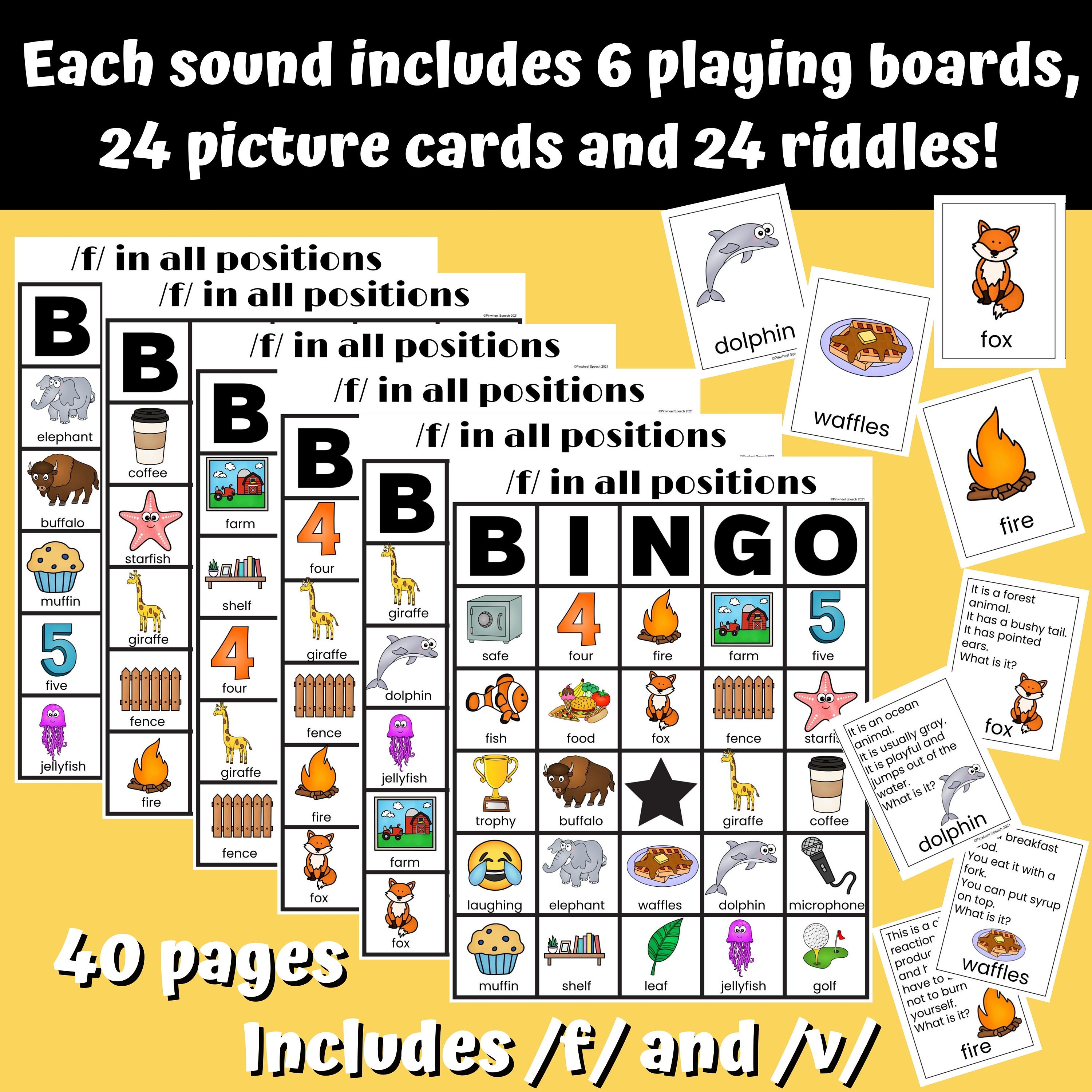 F and V Articulation BINGO Riddles Printable Games Speech Therapy ...