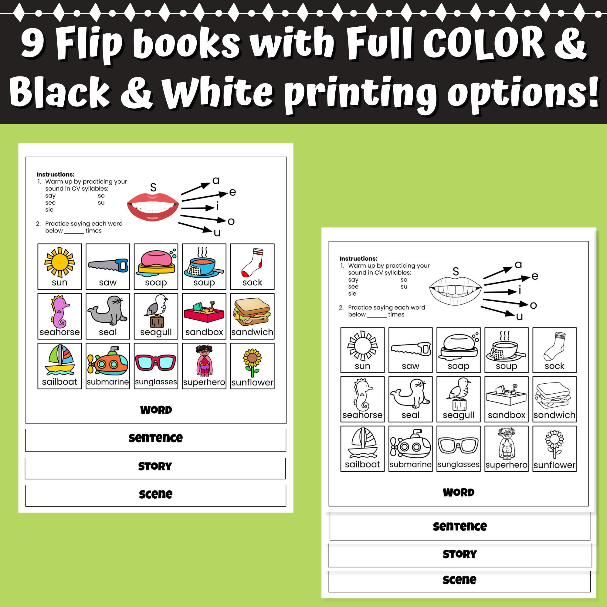 S and S Blends Articulation Flip Books Printable Speech Therapy ...