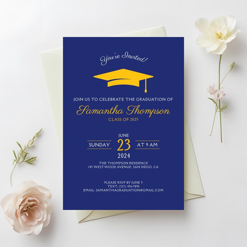 Blue and Gold Graduation Party Invitation: Class of 2025 (printable) - Etsy