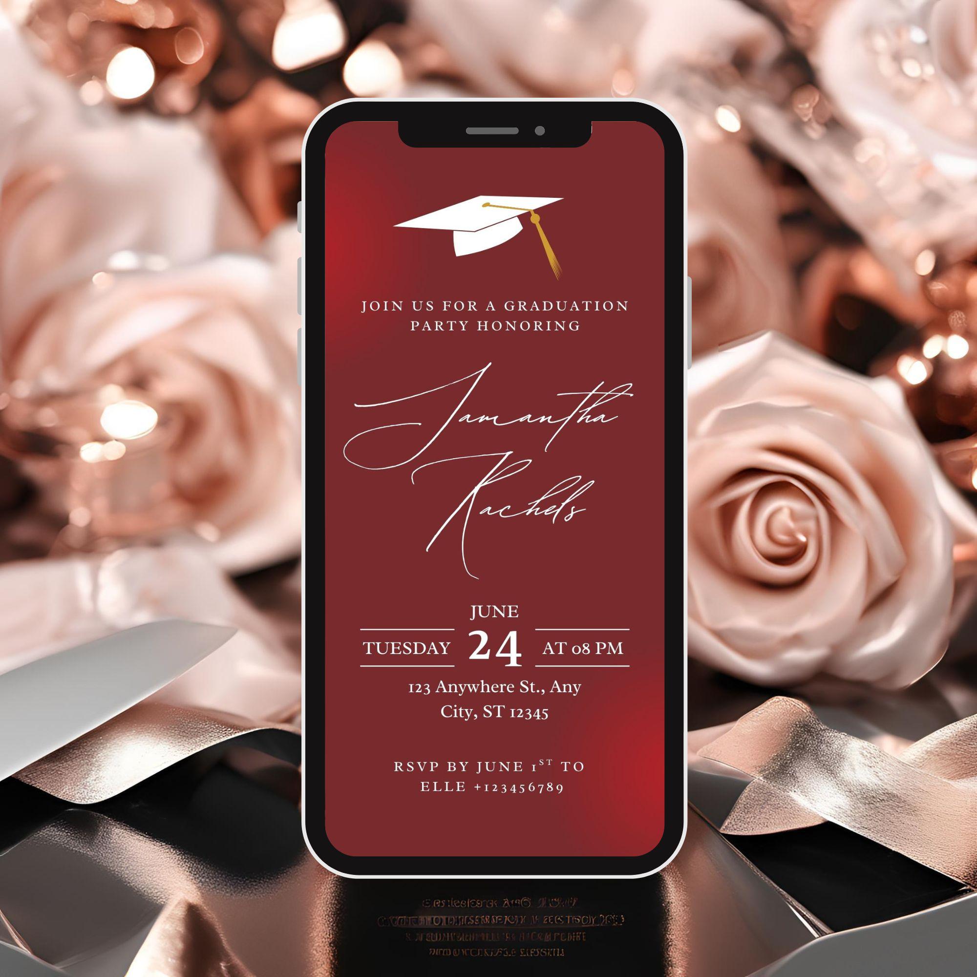 Red Digital Graduation Invitation, Animated Graduation Video Invite ...