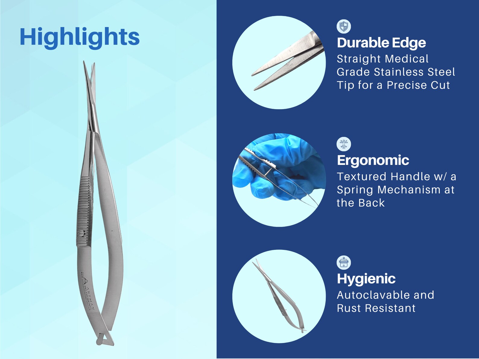 Micro Scissors 4.5" Straight Castroviejo Stitch Cutting Embroidery Spring Action Extra Sharp ...